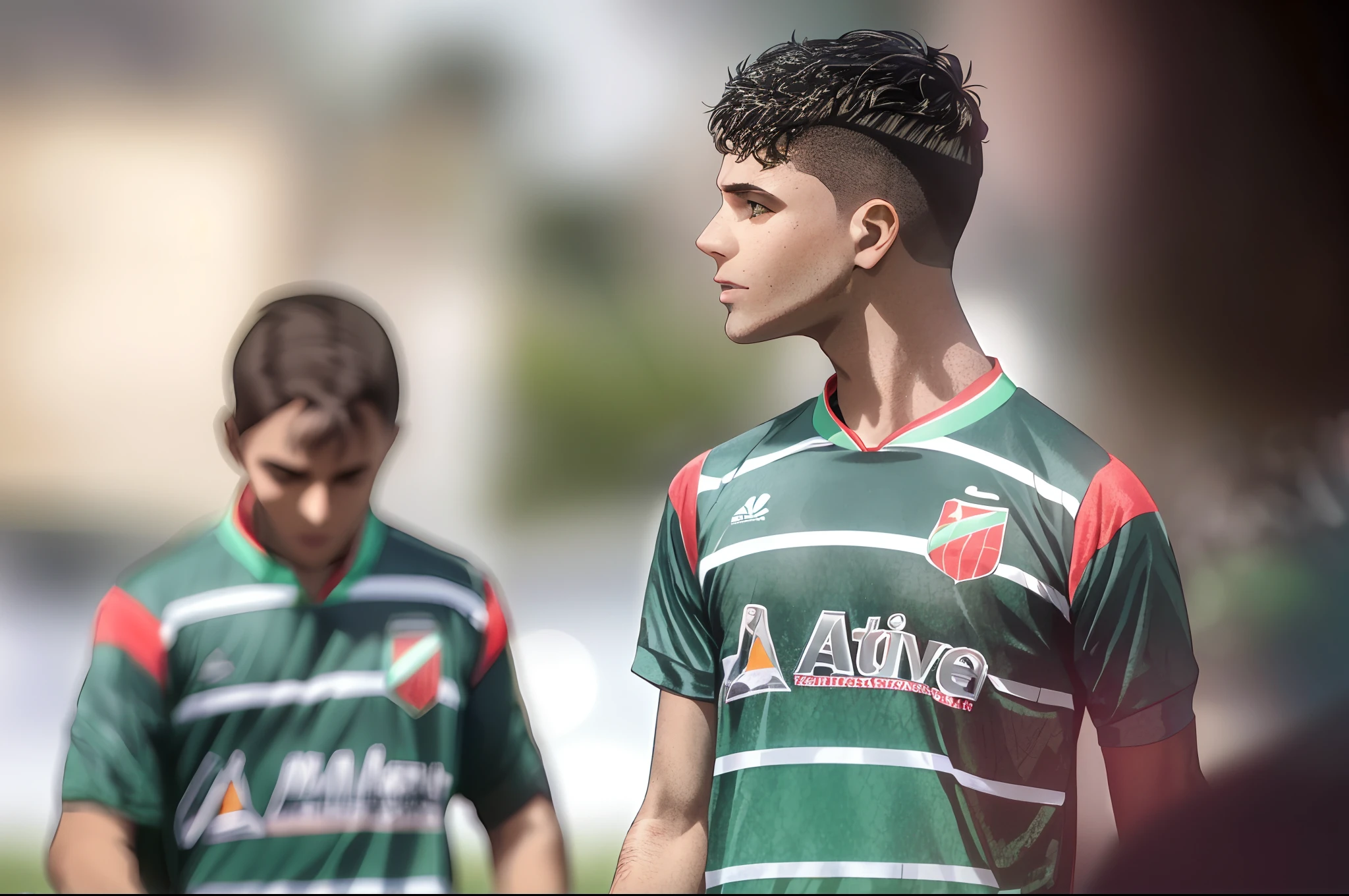 There are two men standing next to each other on a field - SeaArt AI