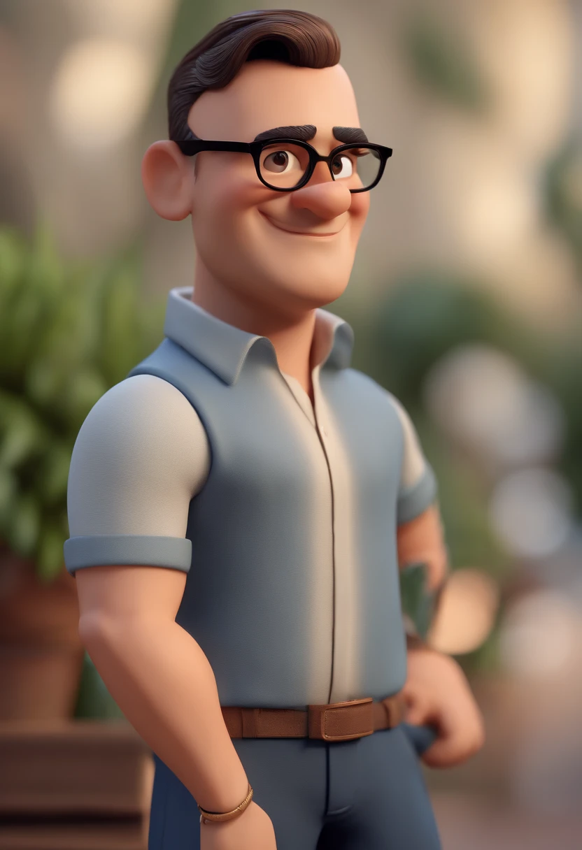 A close up of a toy man with glasses and a blue shirt - SeaArt AI