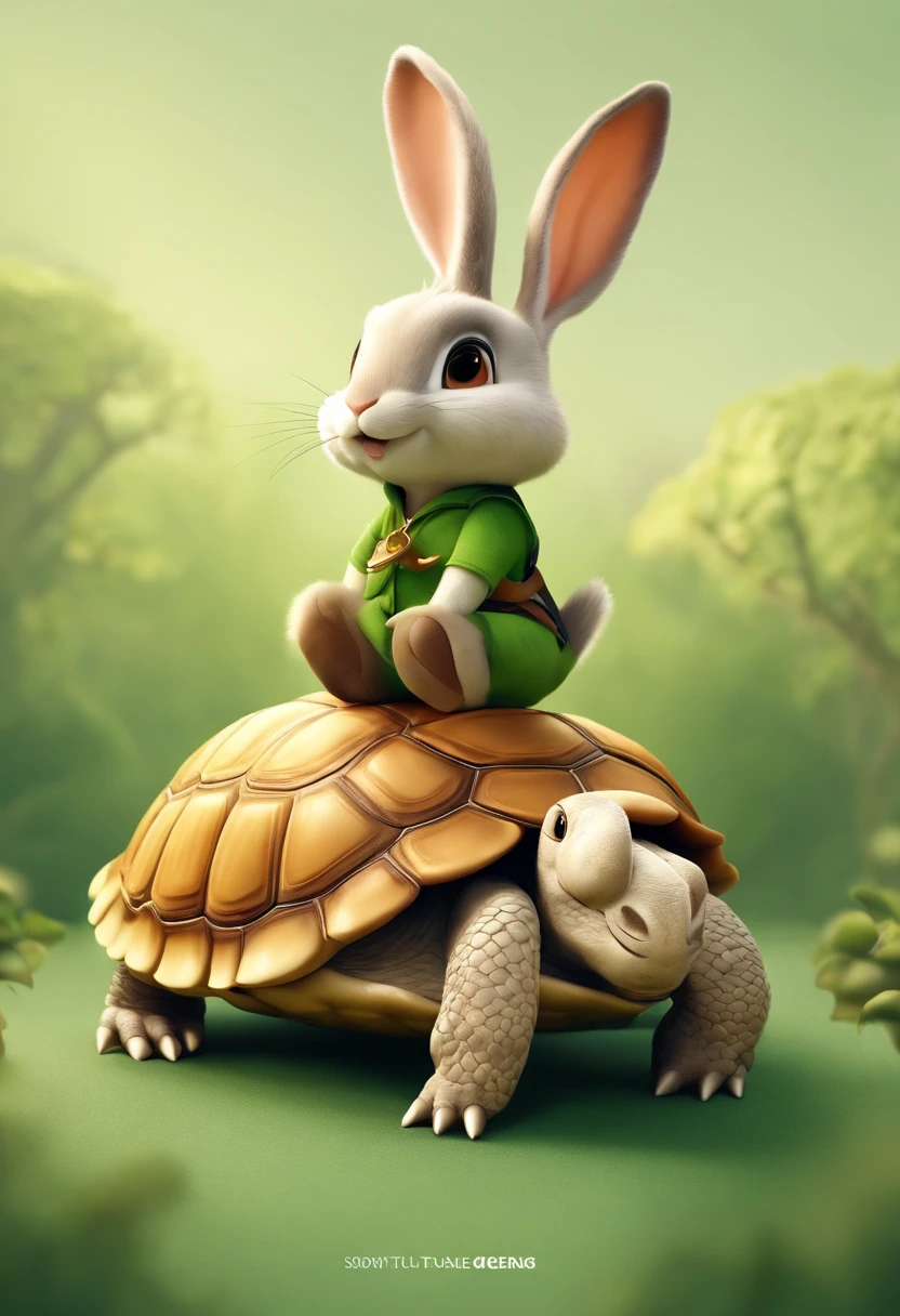 A cartoon rabbit riding on top of a turtle in a forest - SeaArt AI