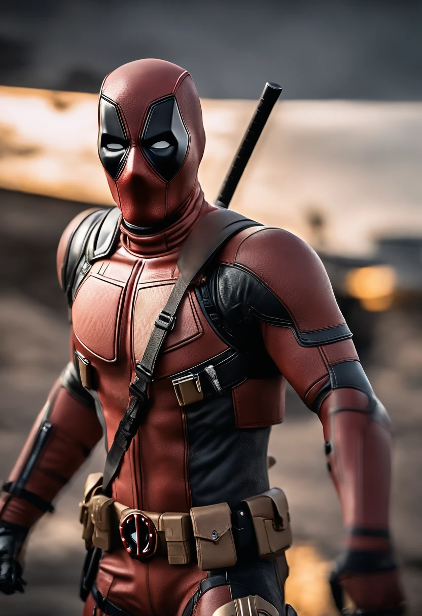 A close up of a deadpool figure with a baseball bat - SeaArt AI