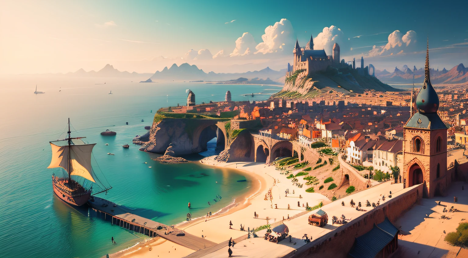 A view of a city with a castle on top of a hill - SeaArt AI