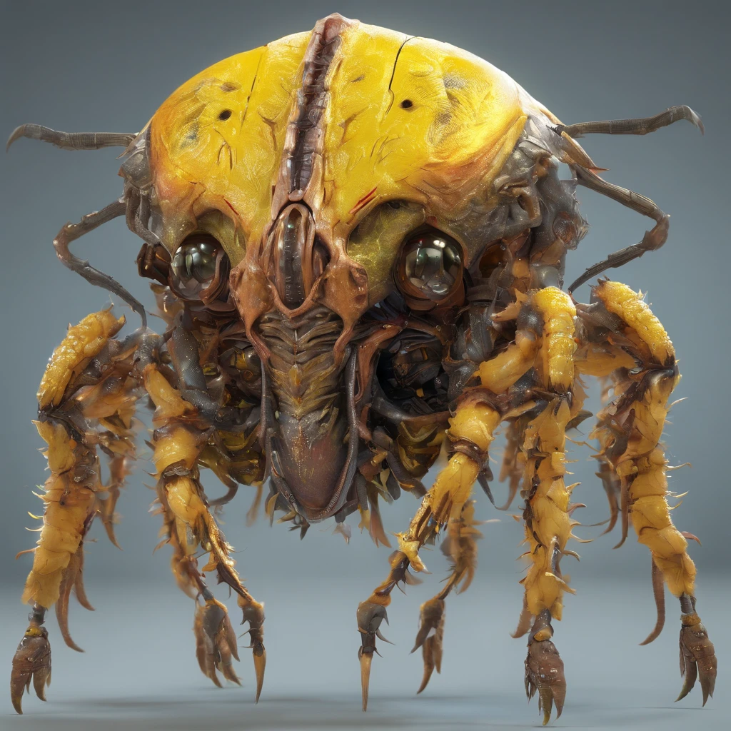 A close up of a spider with a yellow face and large legs - SeaArt AI