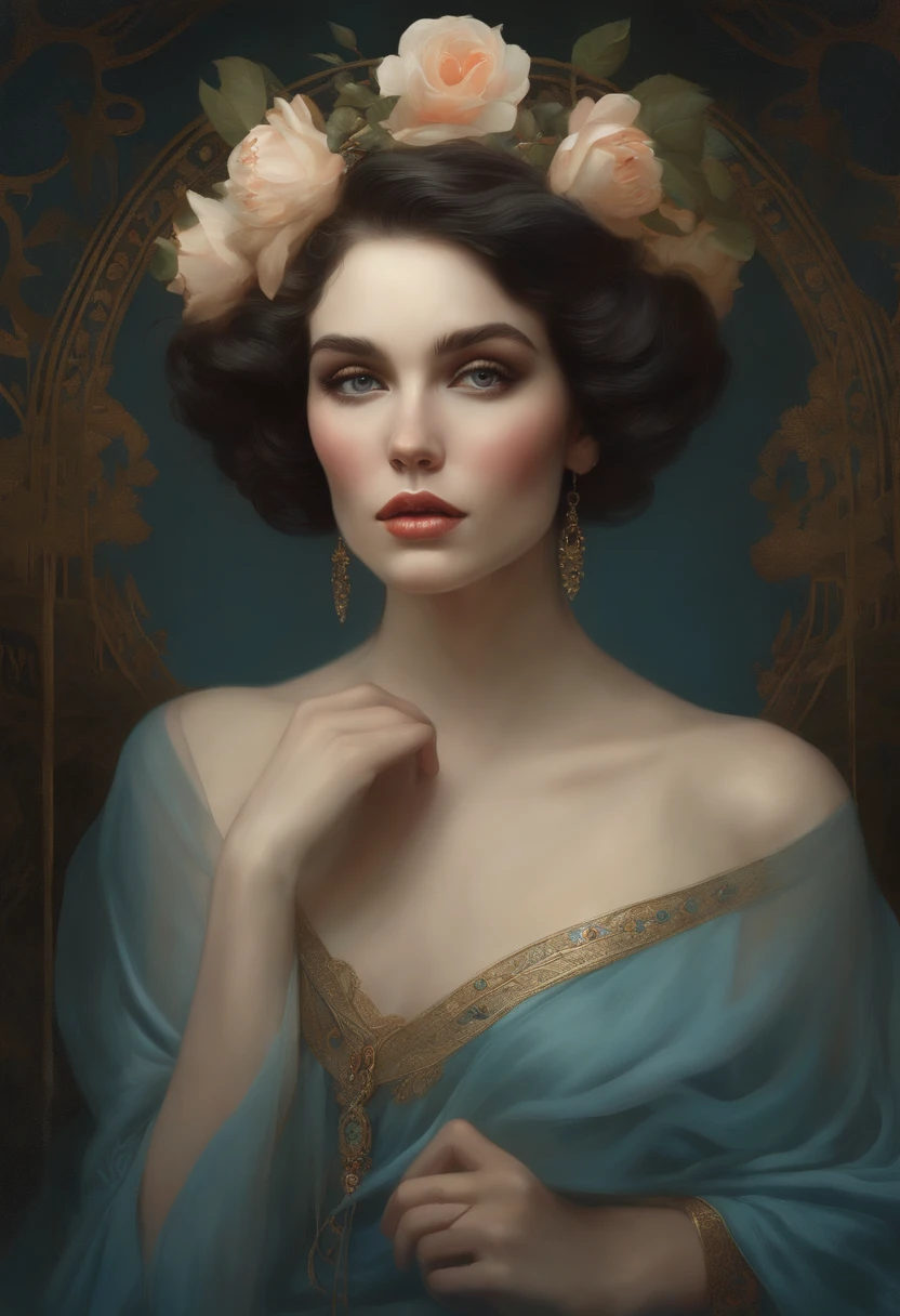 A painting of a woman with a flower in her hair - SeaArt AI