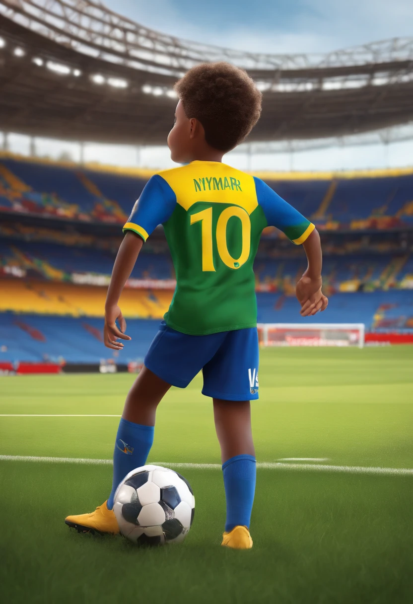 A close up of a child standing on a soccer field with a soccer ball ...