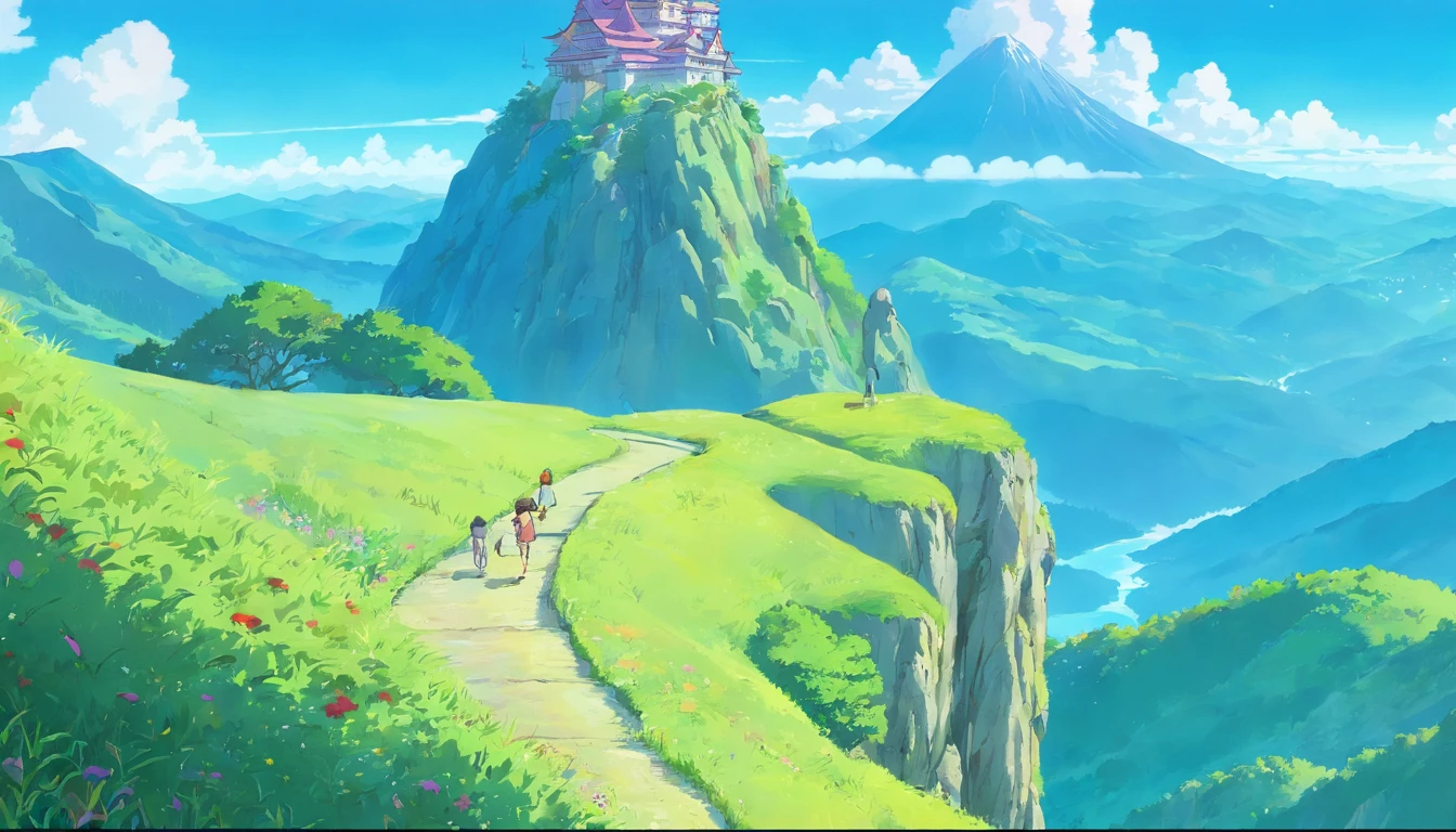 Anime scenery of a mountain with a castle on top of it - SeaArt AI