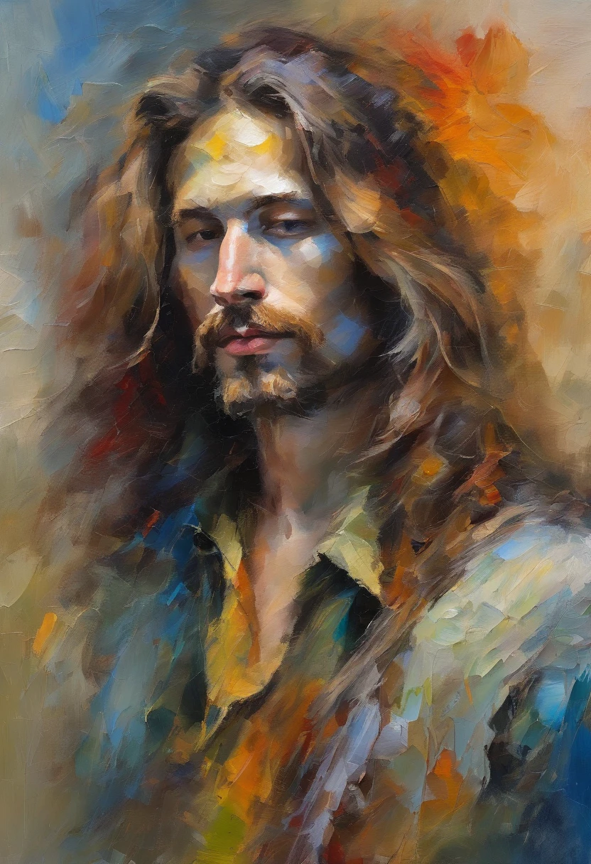 A painting of a man with long hair and a beard - SeaArt AI