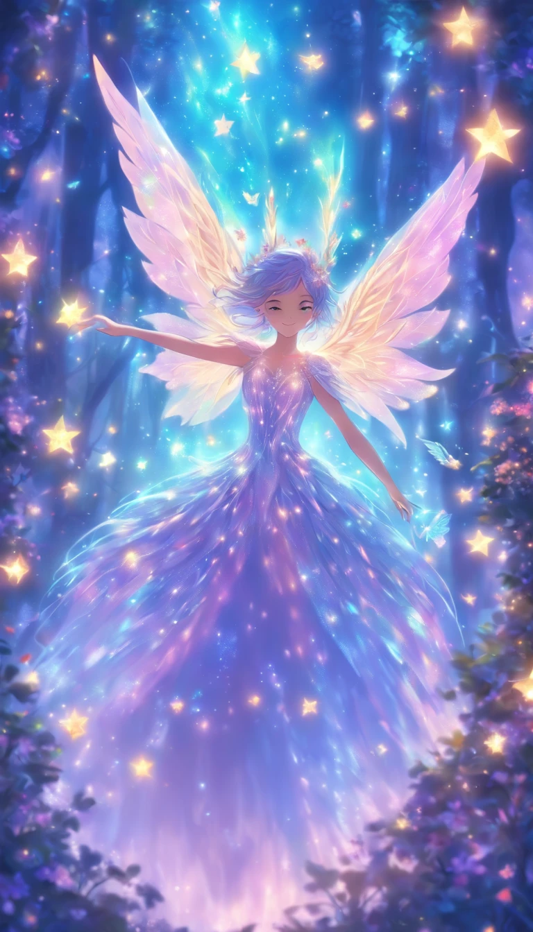 A fairy in a blue dress is flying through the air - SeaArt AI