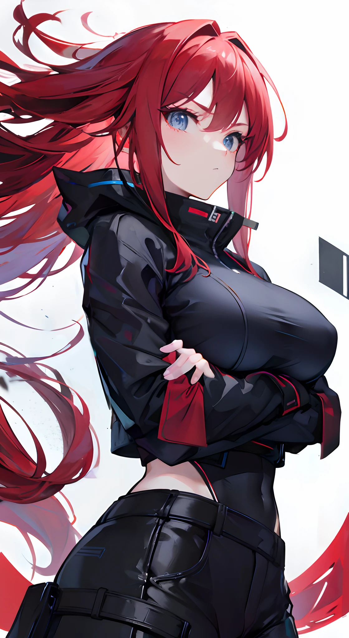 A close up of a person with red hair and a black jacket - SeaArt AI