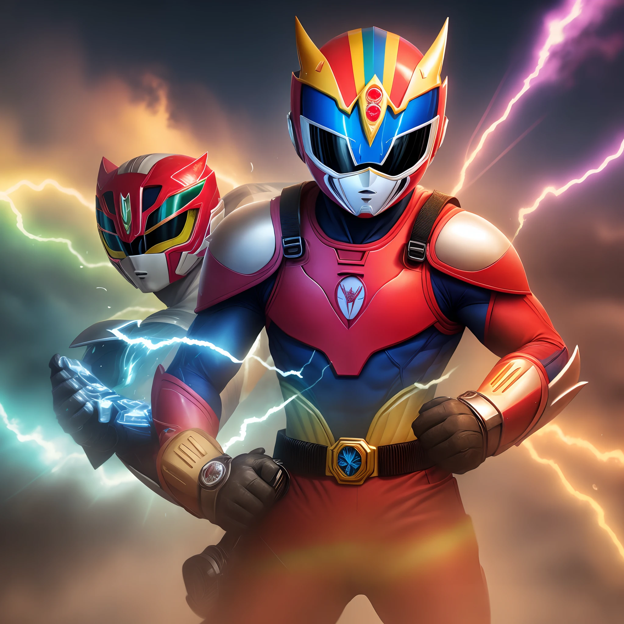 A close up of a person in a red and blue costume - SeaArt AI