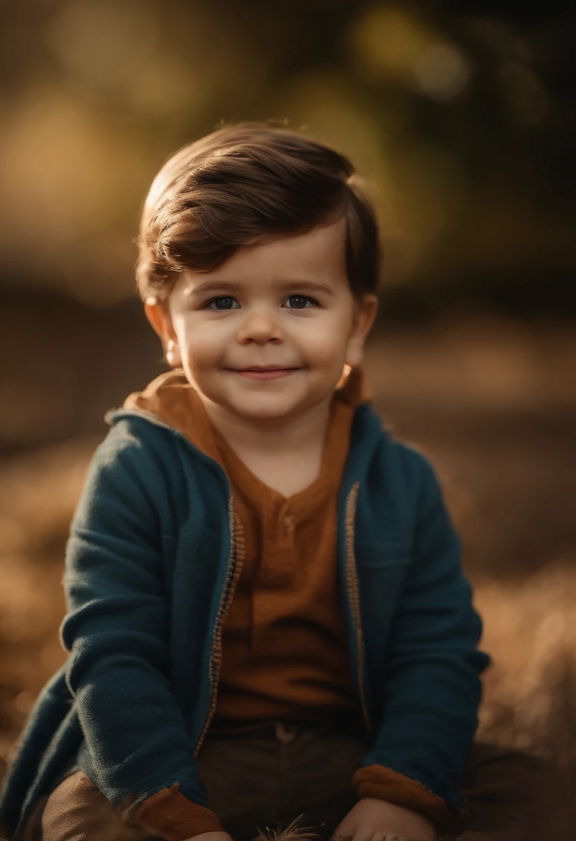 A close up of a young boy sitting on a pile of hay - SeaArt AI