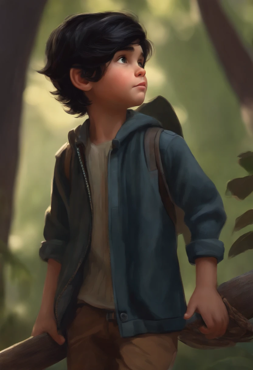 A close up of a young boy standing in a forest - SeaArt AI