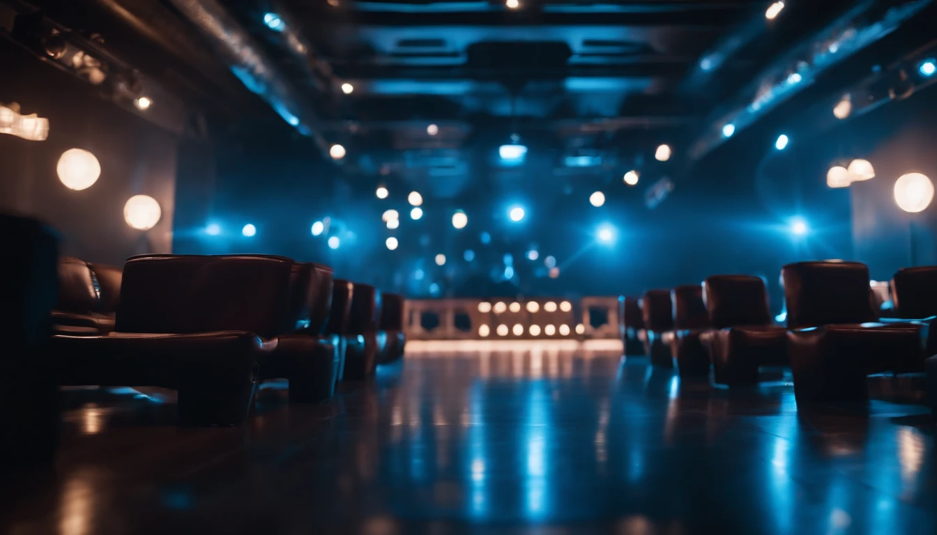 A close up of a room with chairs and lights in it - SeaArt AI