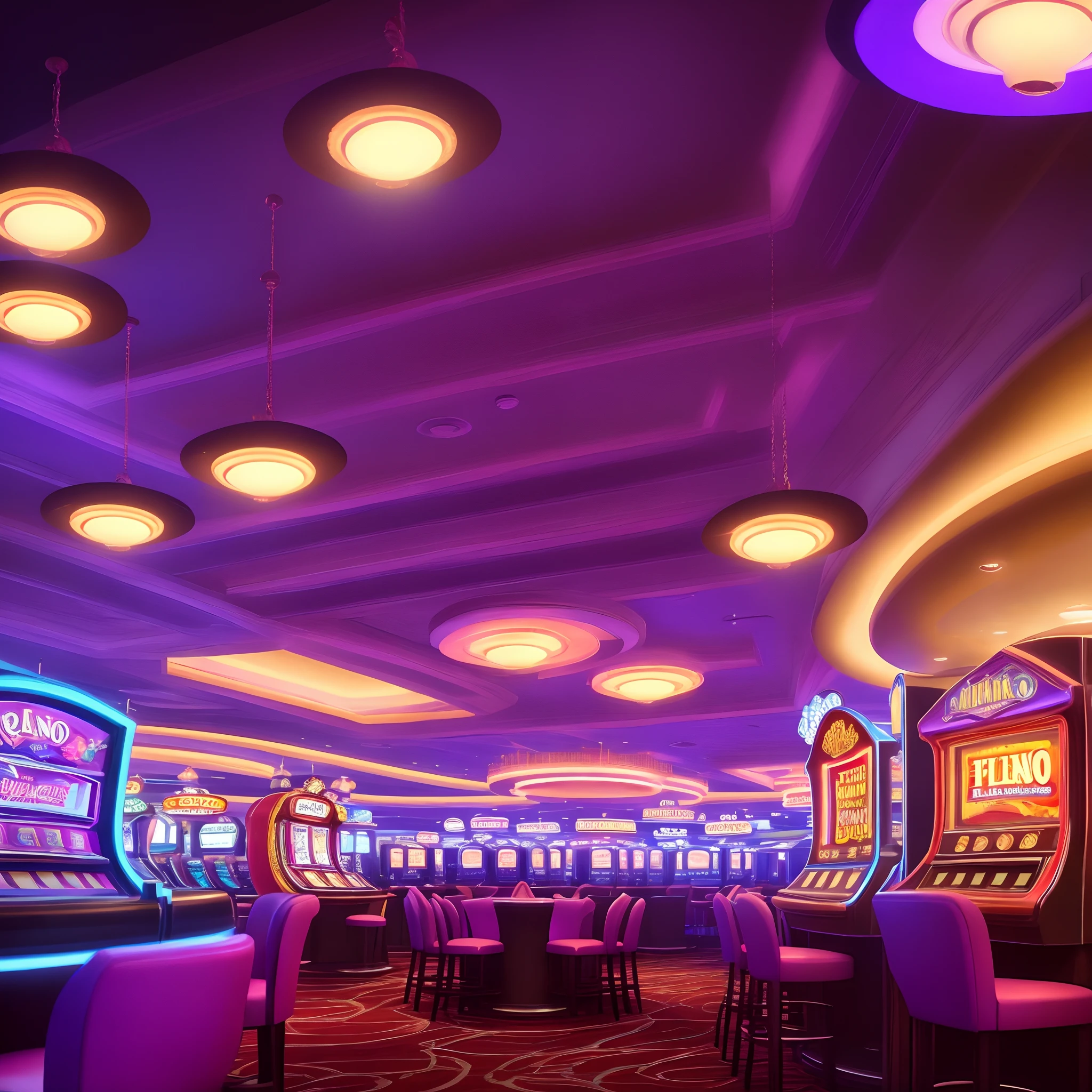 A close up of a casino with a lot of slot machines - SeaArt AI