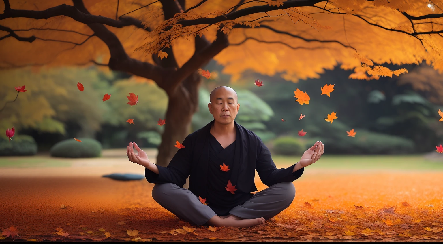 Arafed man sitting in a yoga pose in front of a tree - SeaArt AI