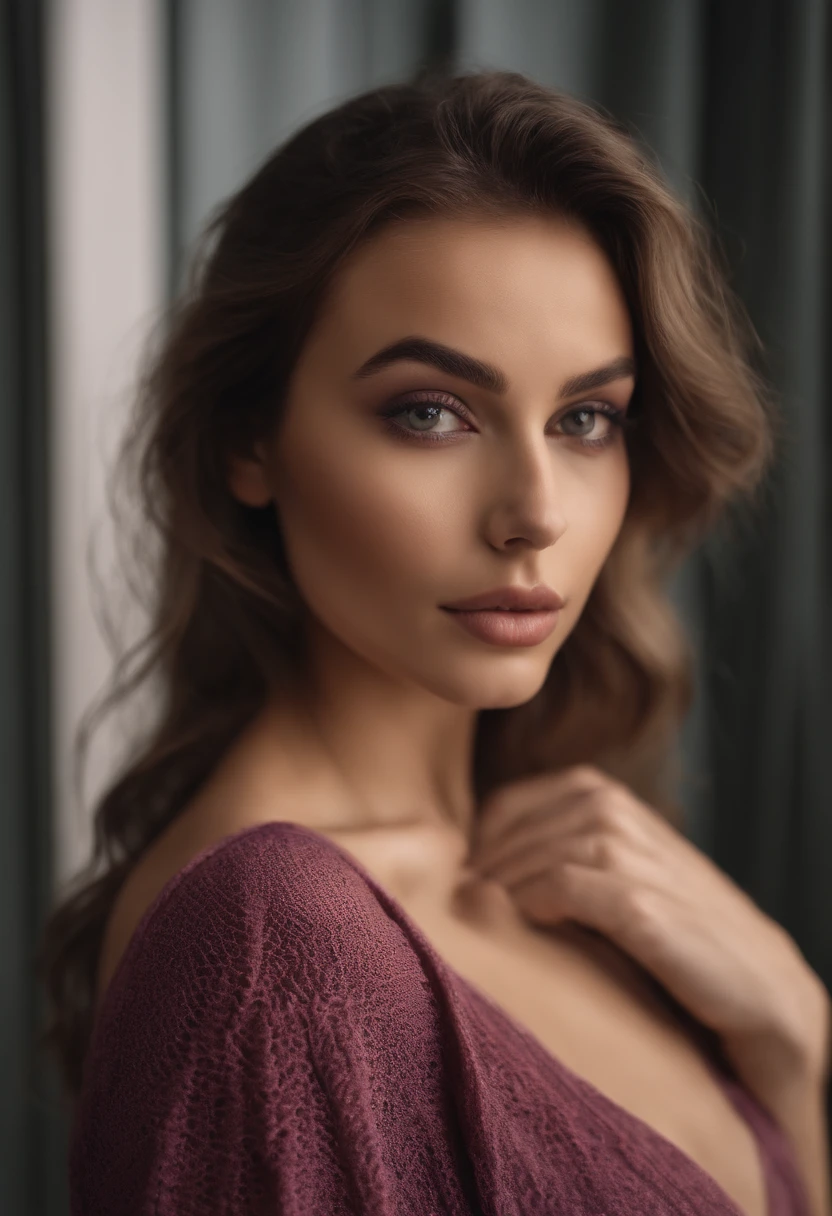 A woman with long hair and a purple dress posing for a picture - SeaArt AI