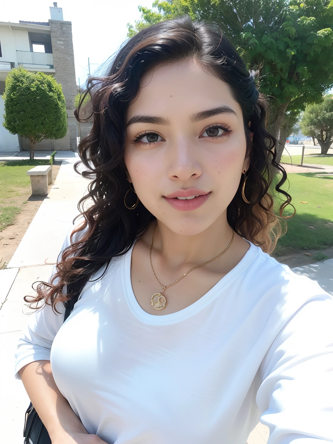 A close up of a woman with long hair wearing a white shirt - SeaArt AI