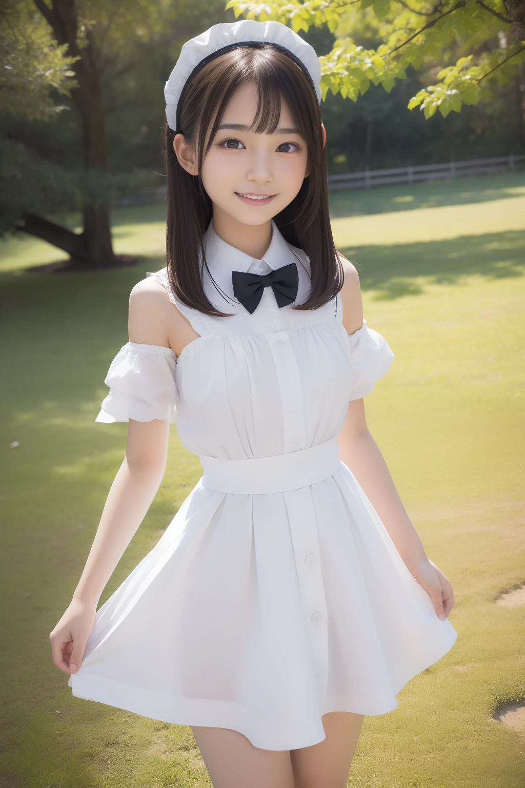 A close up of a woman in a white dress and a bow tie - SeaArt AI