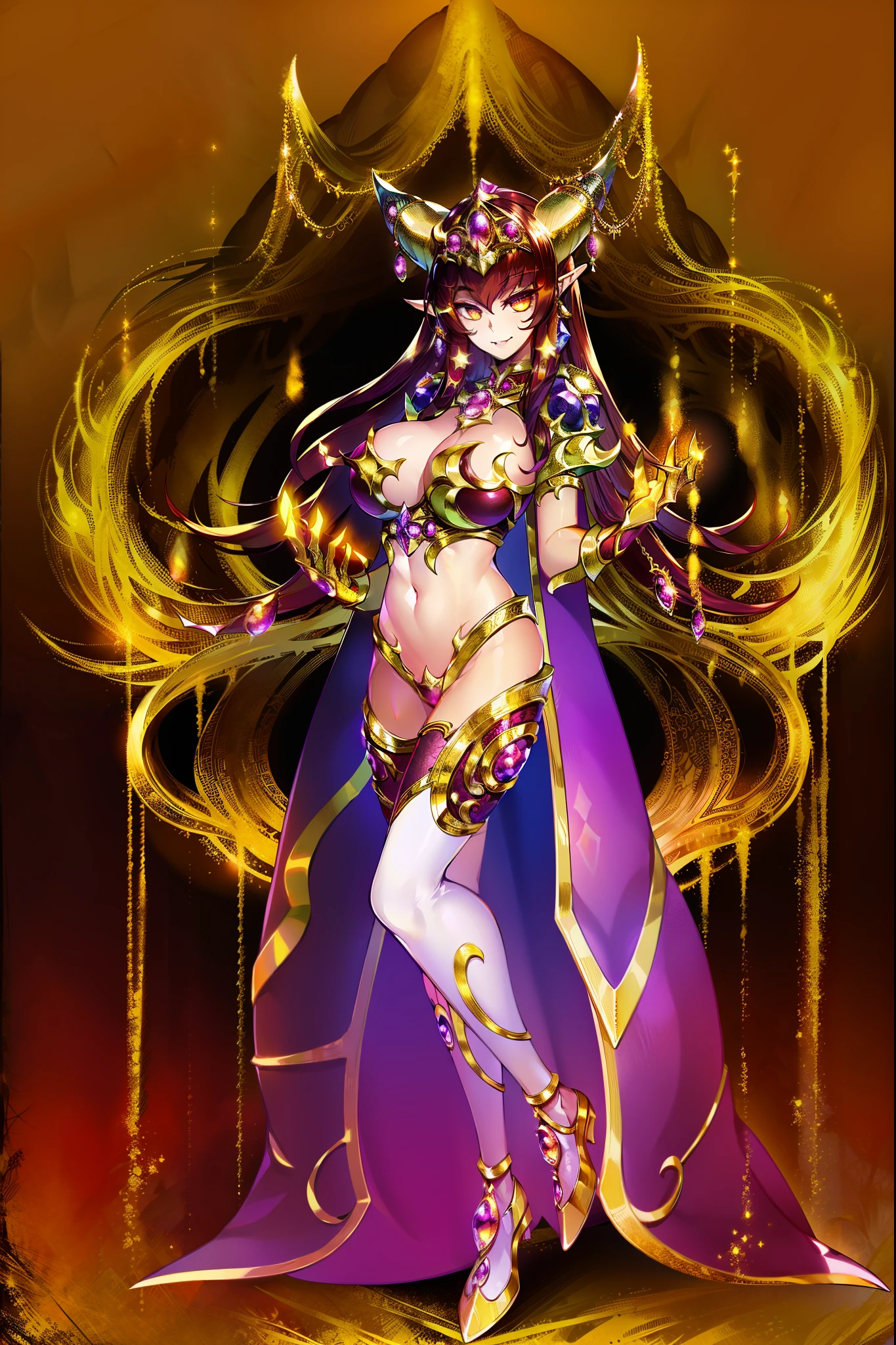 A woman in a purple dress with gold and purple hair - SeaArt AI