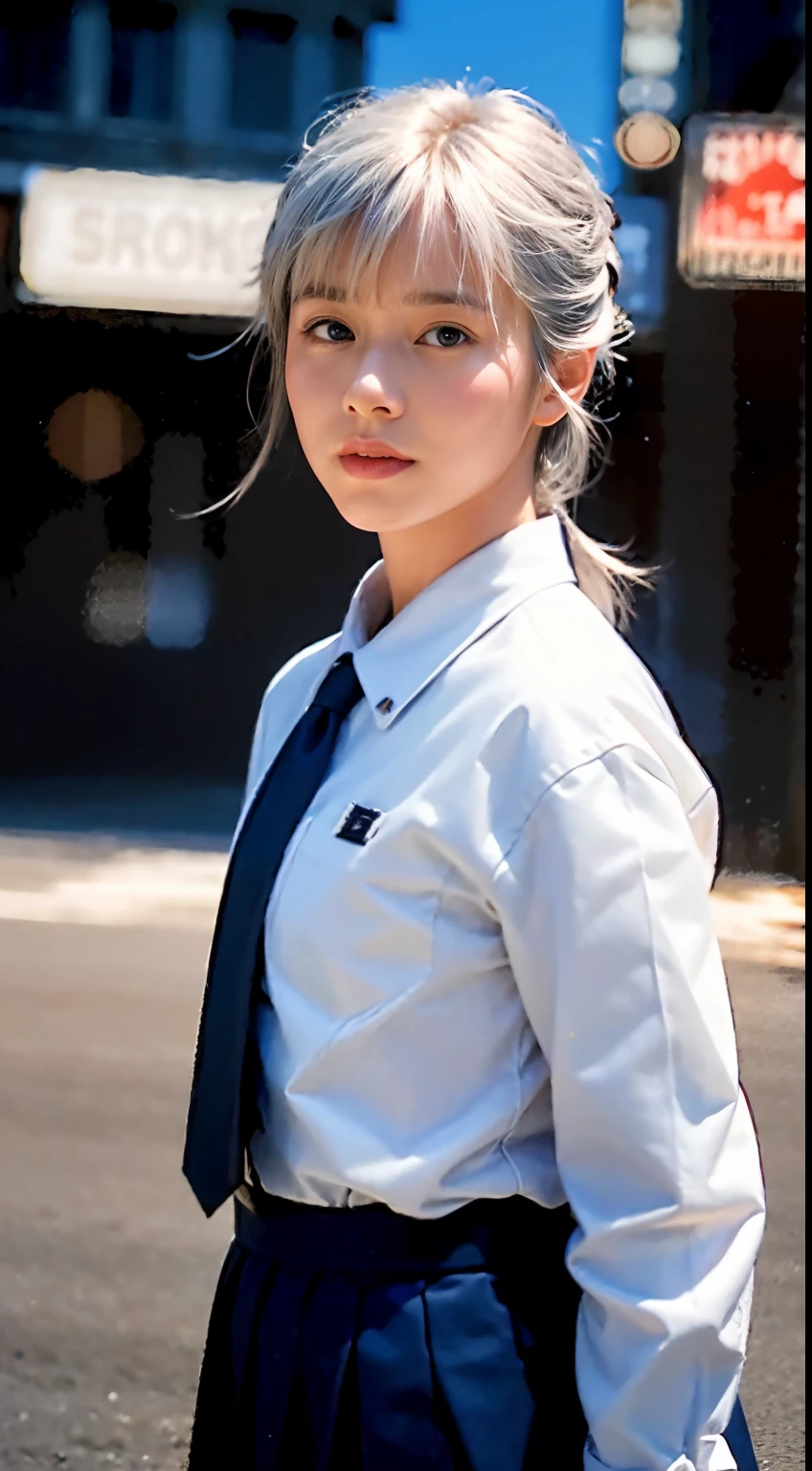 There is a woman in a uniform posing for a picture - SeaArt AI