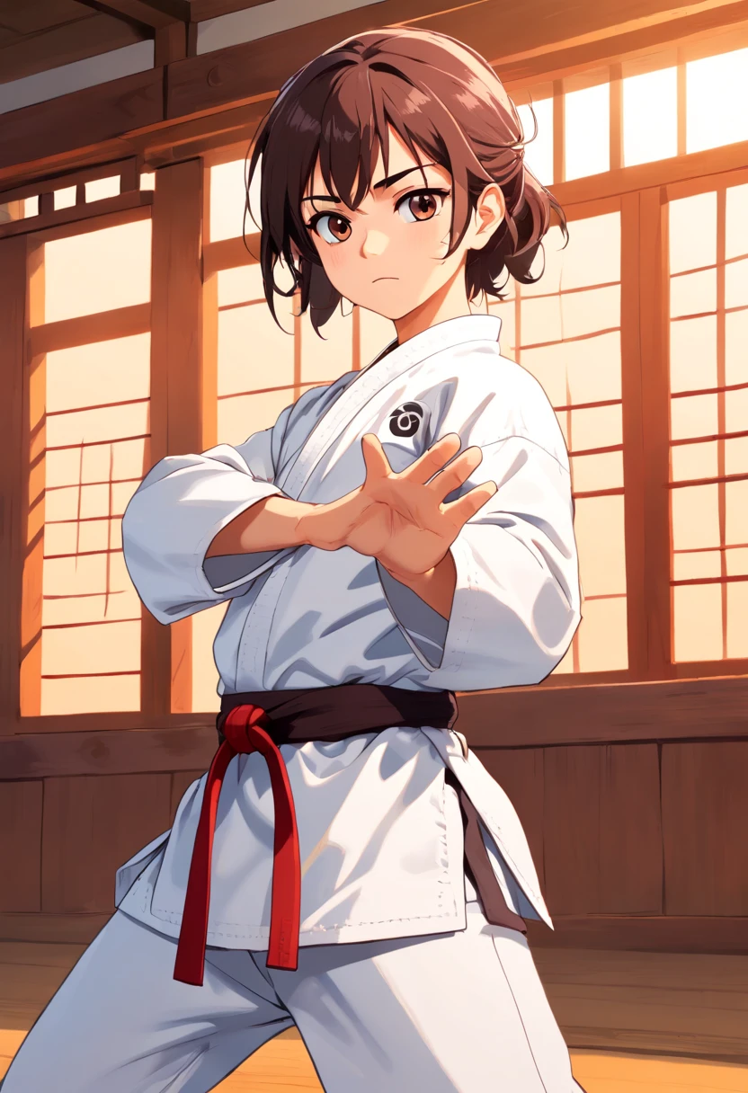 A close up of a person in a karate outfit with a red belt - SeaArt AI