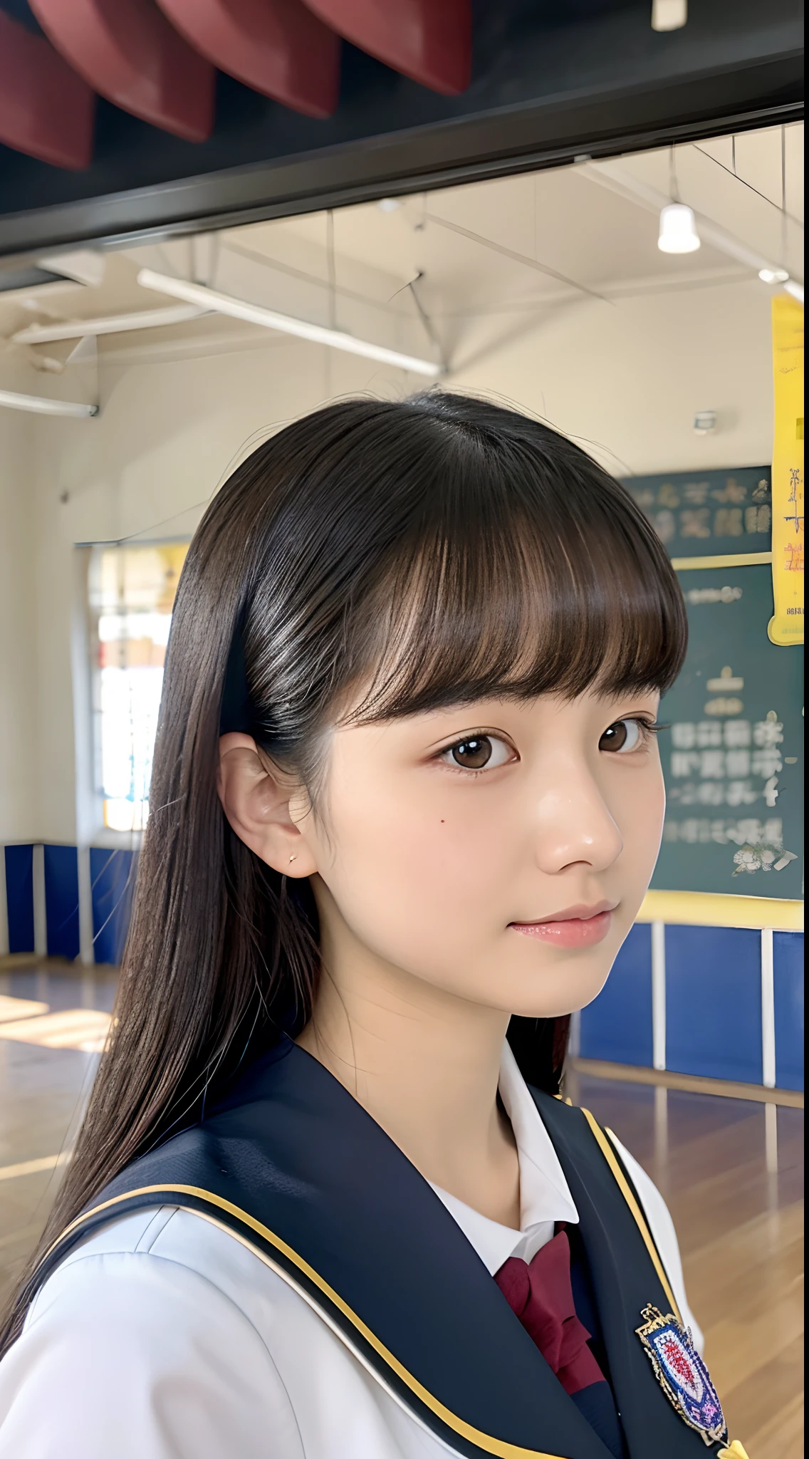 There is a young girl in a school uniform posing for a picture - SeaArt AI