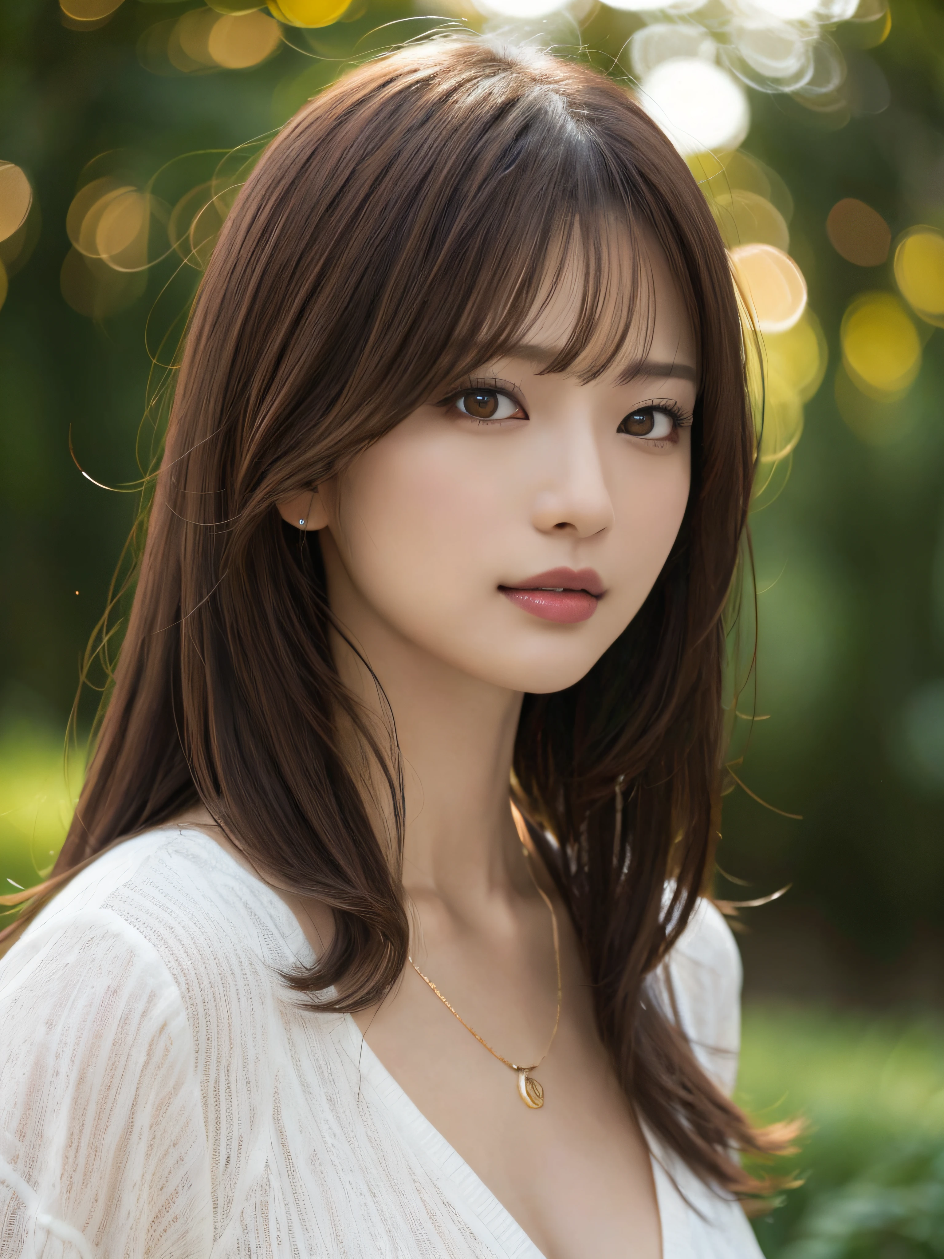 A woman with long hair and a white shirt posing for a picture - SeaArt AI