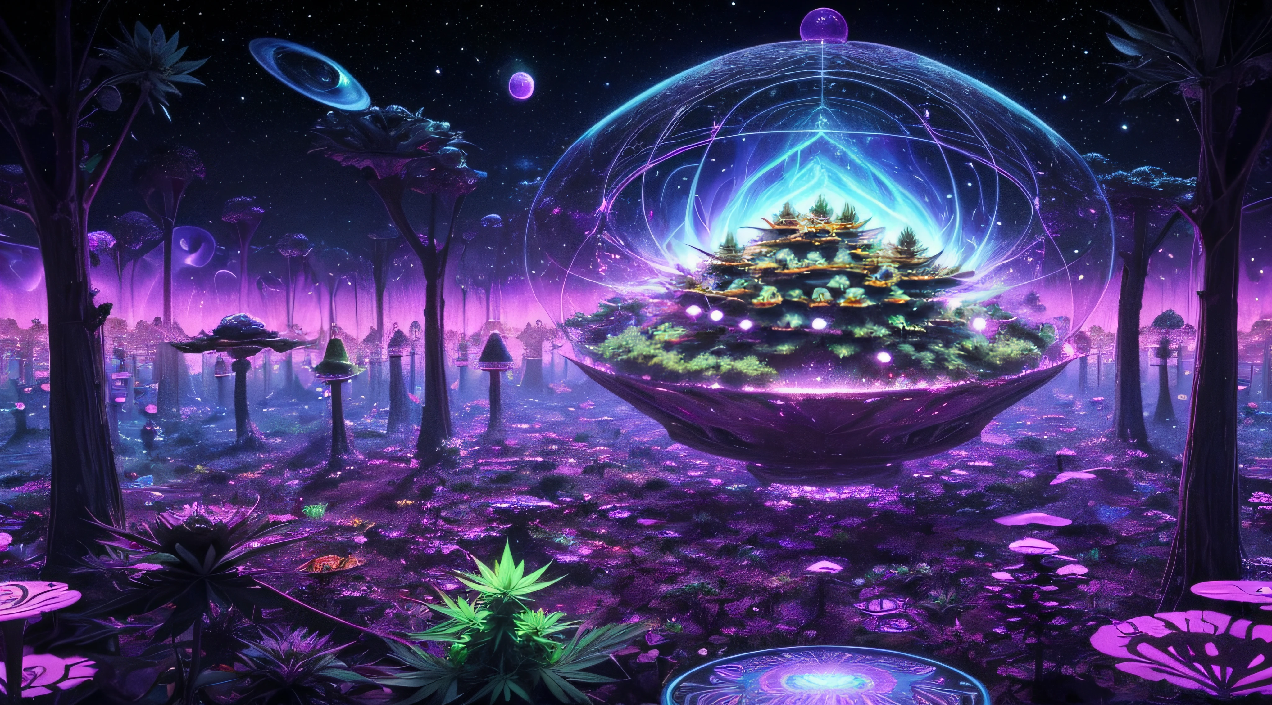 A close up of a plant in a large bowl in a forest - SeaArt AI