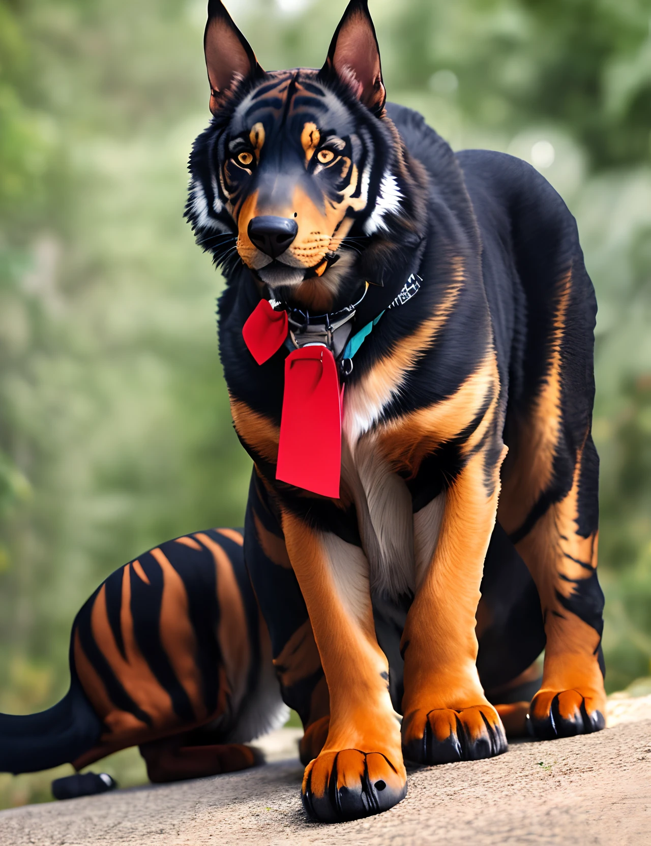There is a dog and a tiger standing together on a rock - SeaArt AI