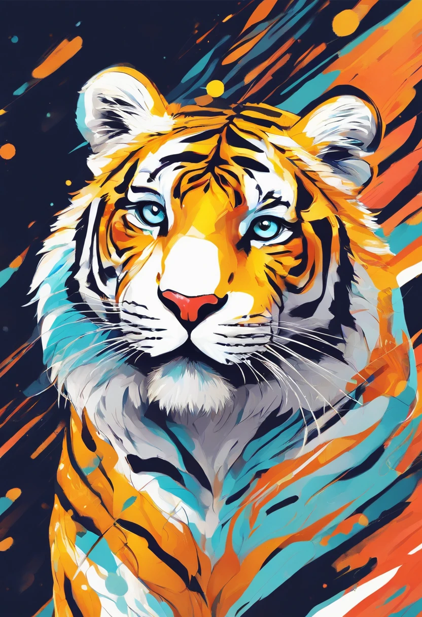 A tiger with blue eyes is shown in this painting - SeaArt AI
