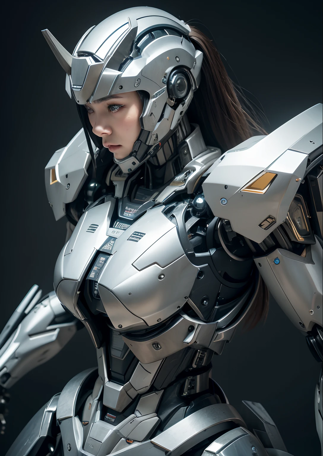 A close up of a woman in a futuristic suit with a sword - SeaArt AI