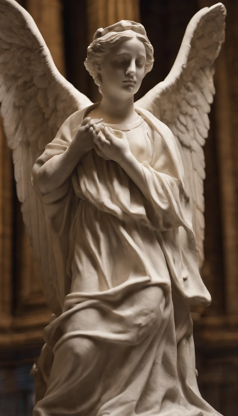 A close up of a statue of an angel with a halo - SeaArt AI