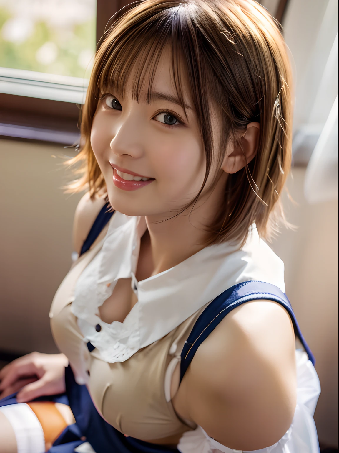 A close up of a woman in a uniform sitting on a train - SeaArt AI