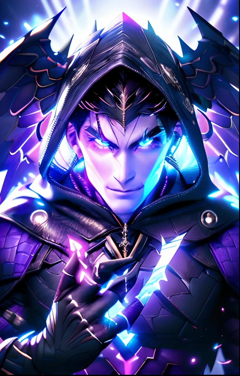 A close up of a person wearing a hoodie and holding a sword - SeaArt AI