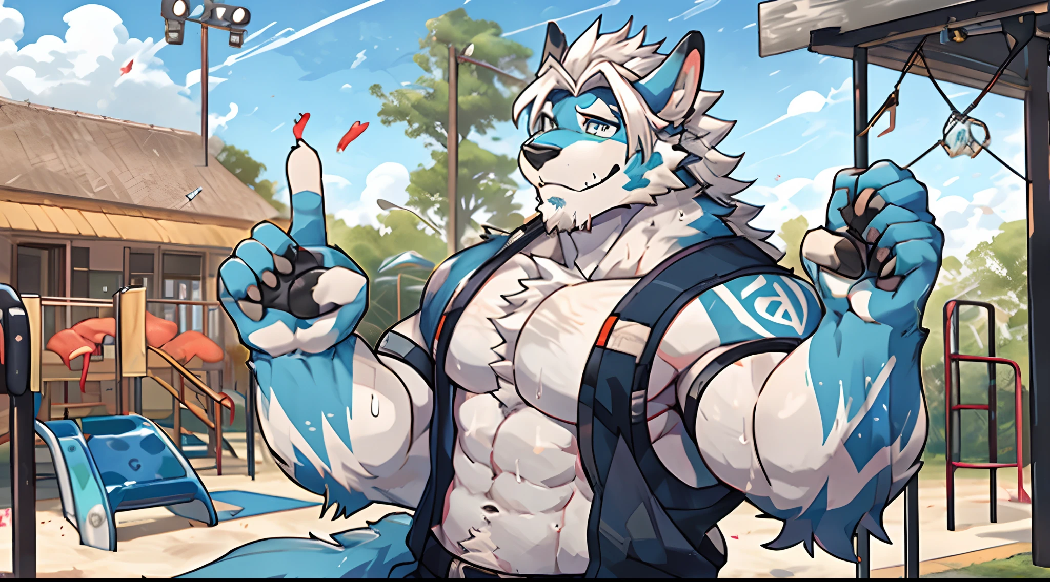 Anime character with a blue and white outfit holding a knife - SeaArt AI