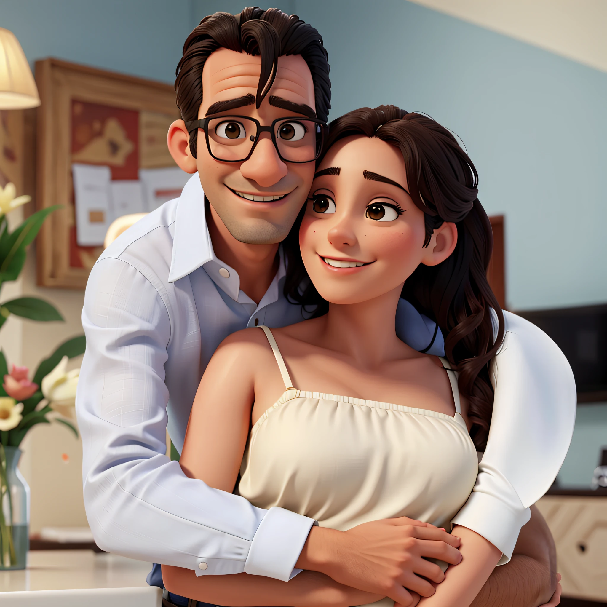 Araffe and a man hugging each other in a living room - SeaArt AI