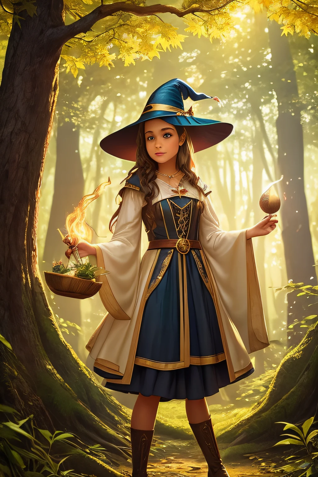 A girl in a wizard costume holding a pot of food - SeaArt AI