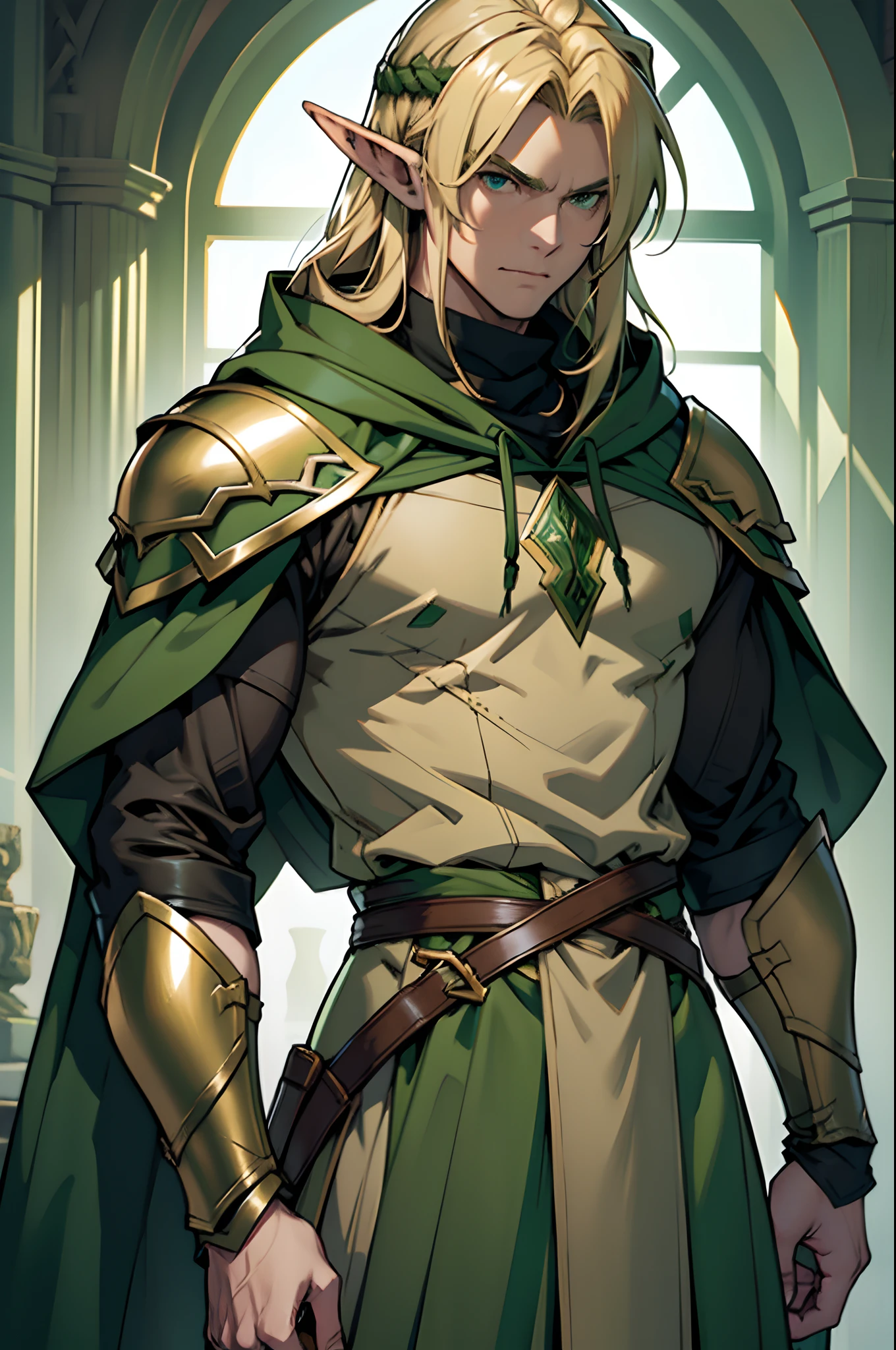 A close up of a person in a green outfit with a sword - SeaArt AI