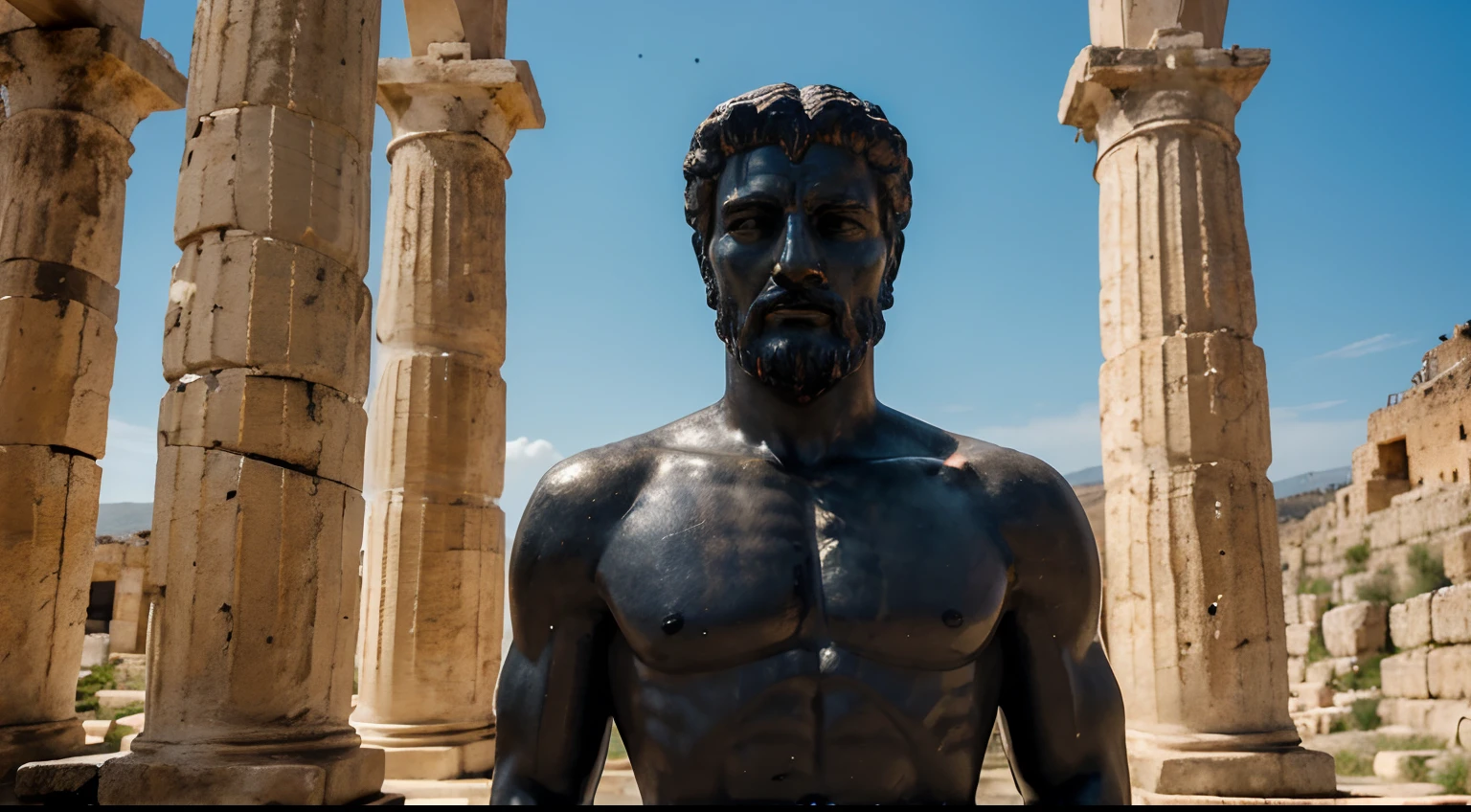 Arafed statue of a man in front of a row of columns - SeaArt AI