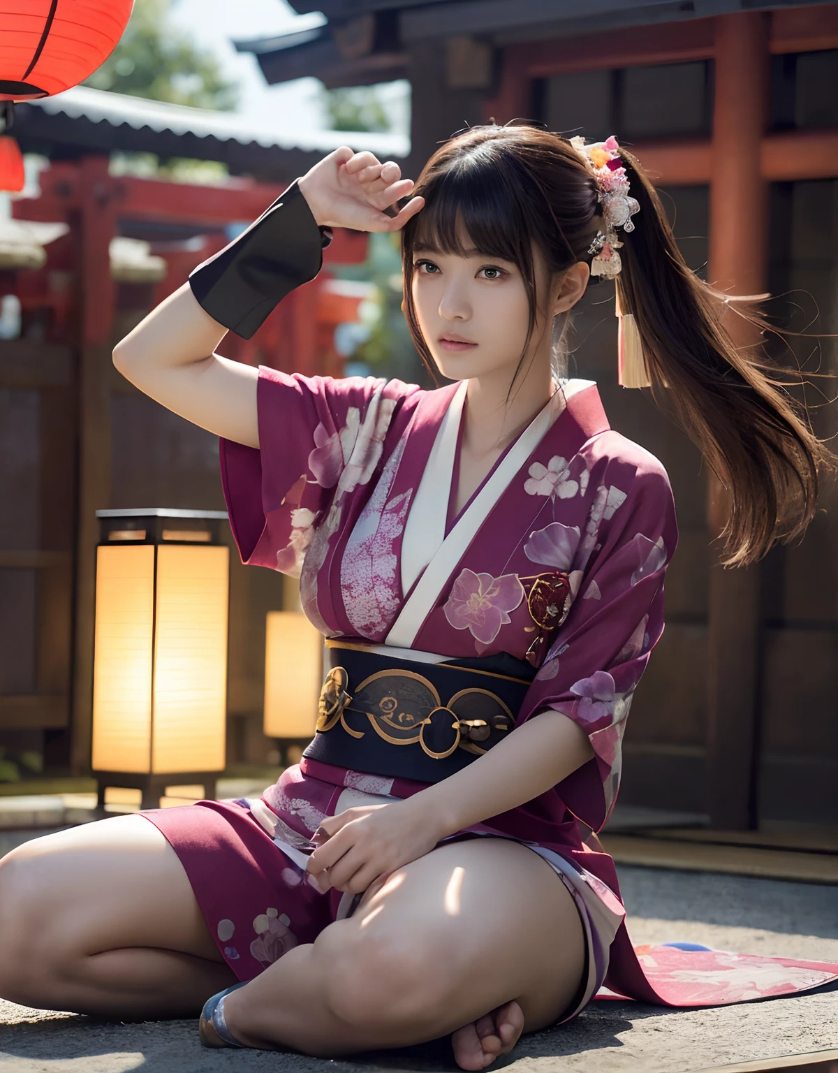 Araffe asian woman in a kimono sitting on the ground - SeaArt AI