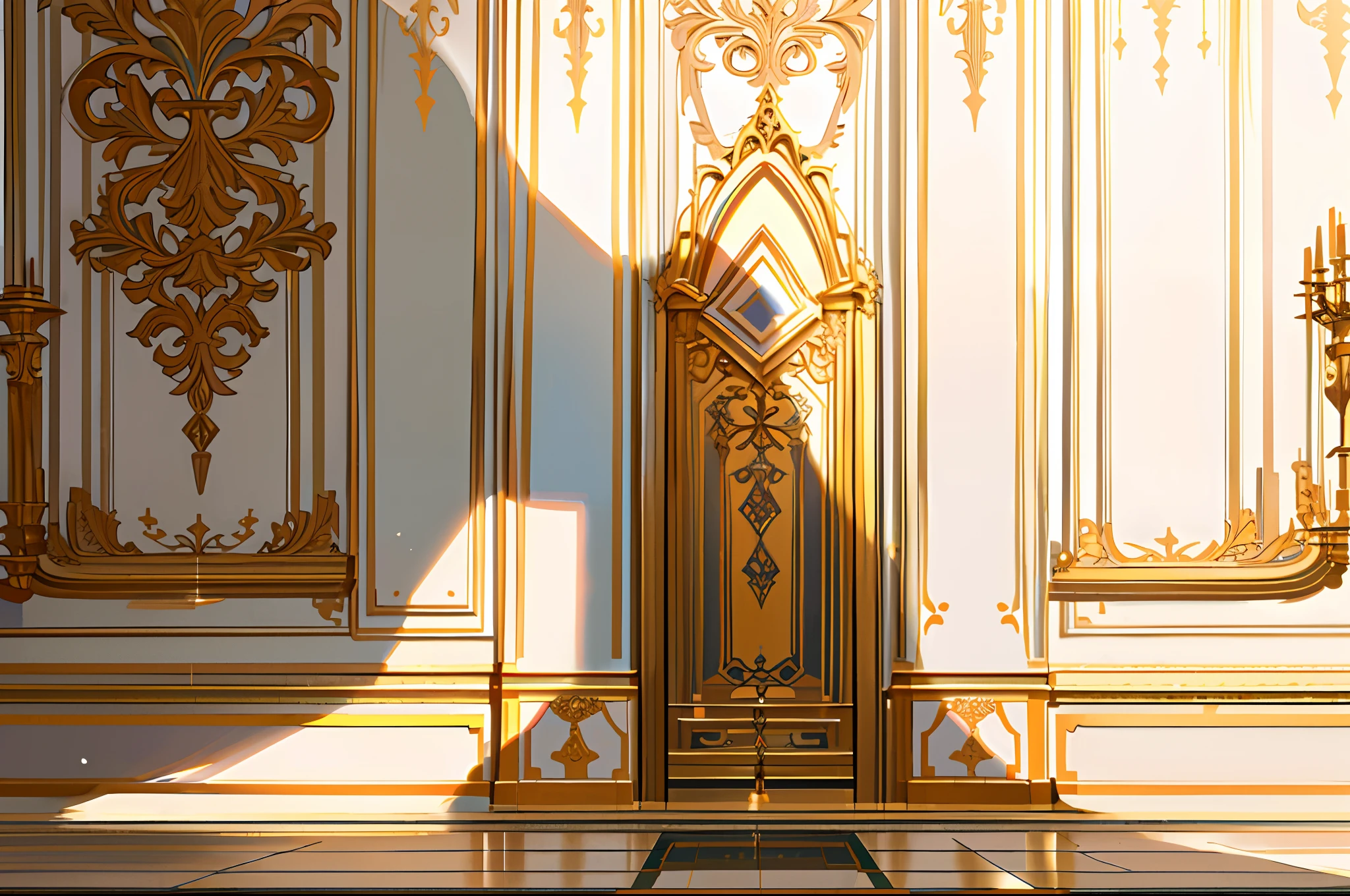 There is a gold door in a white room with a gold wall - SeaArt AI