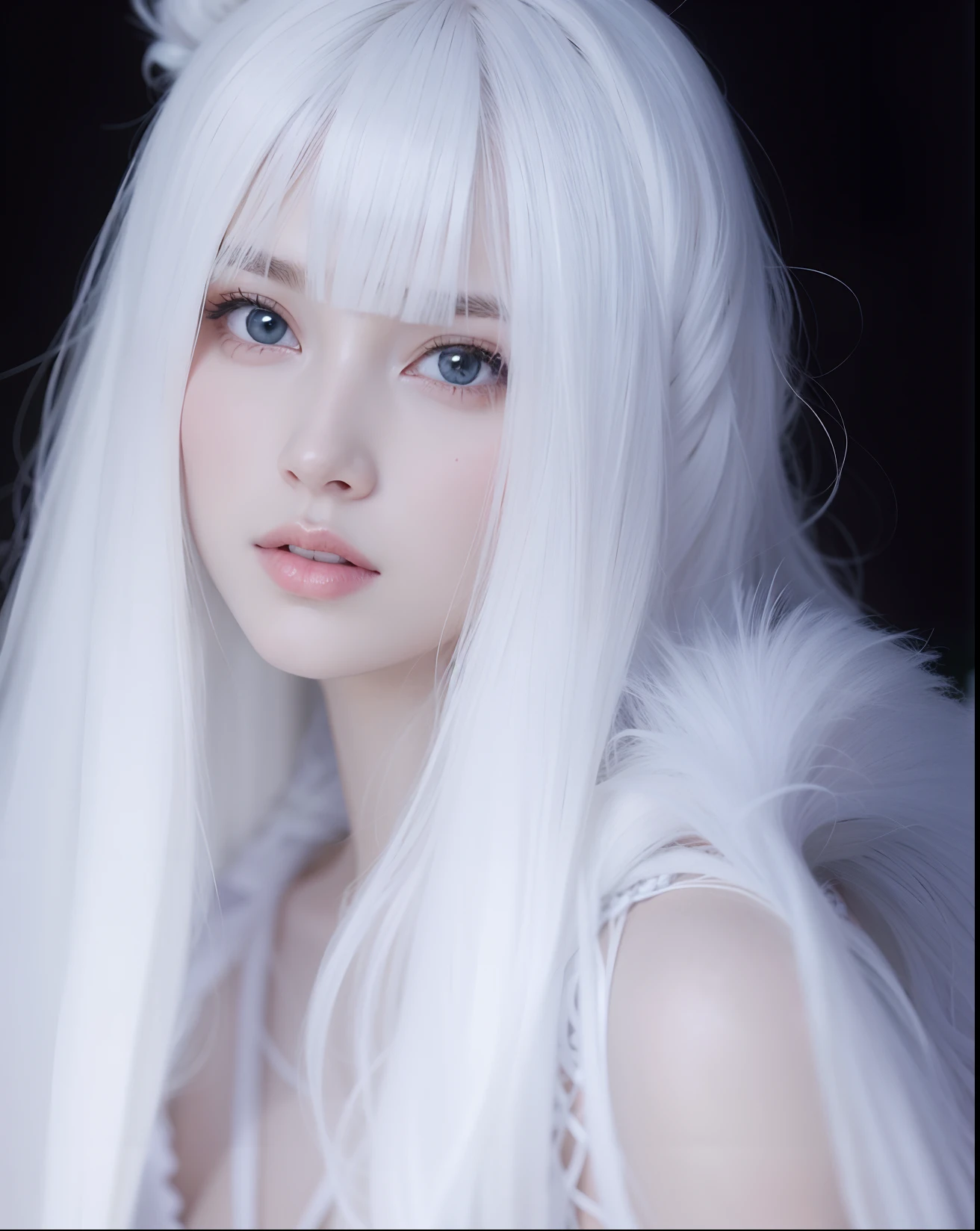 Arafed woman with white hair and white fur on her head - SeaArt AI