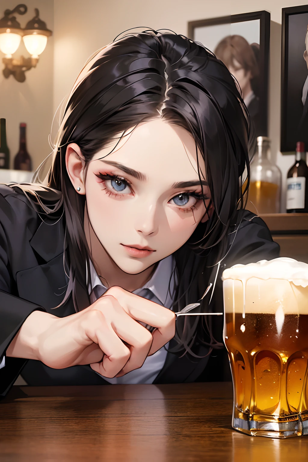 Anime girl with a glass of beer and a spoon - SeaArt AI