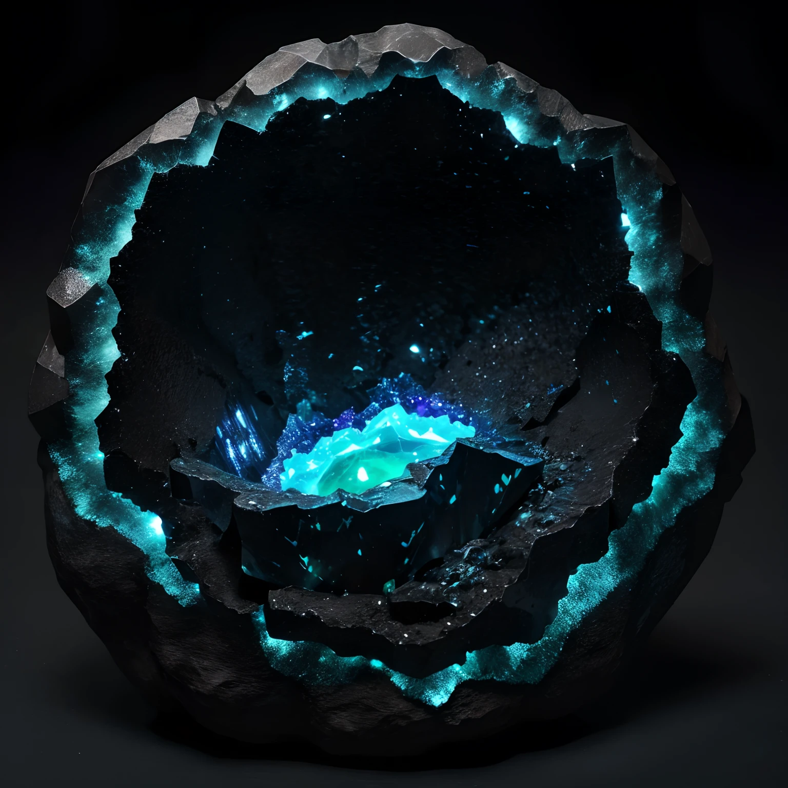 A close up of a rock with a glowing blue light inside - SeaArt AI