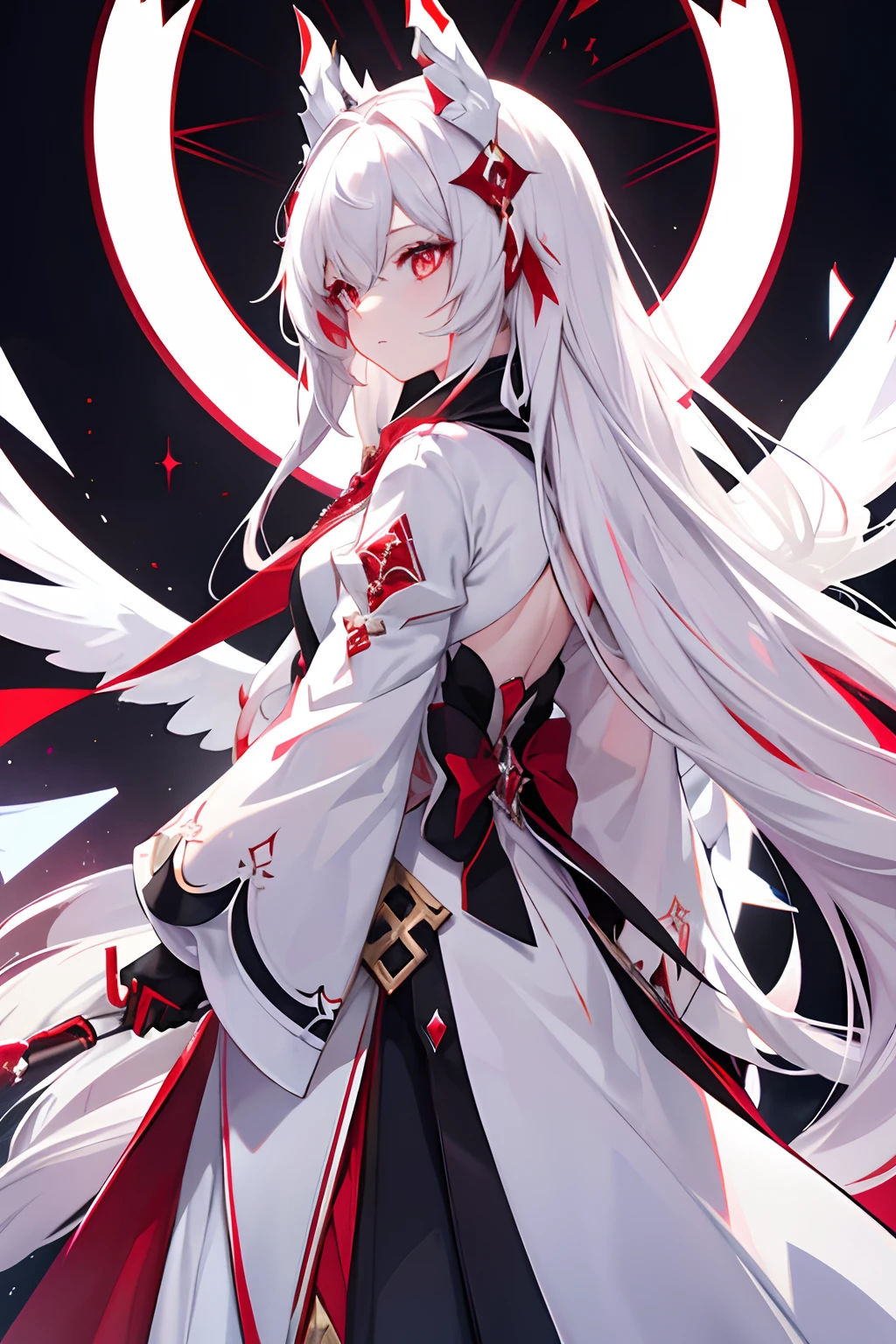 A close up of a person with long white hair and a sword - SeaArt AI