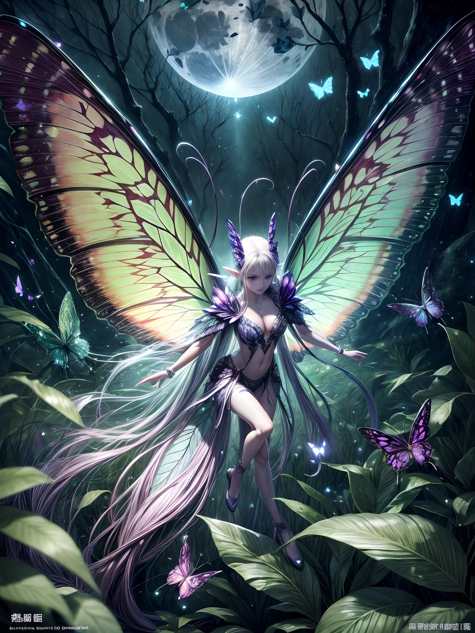 A woman with a butterfly wings is standing in the grass - SeaArt AI