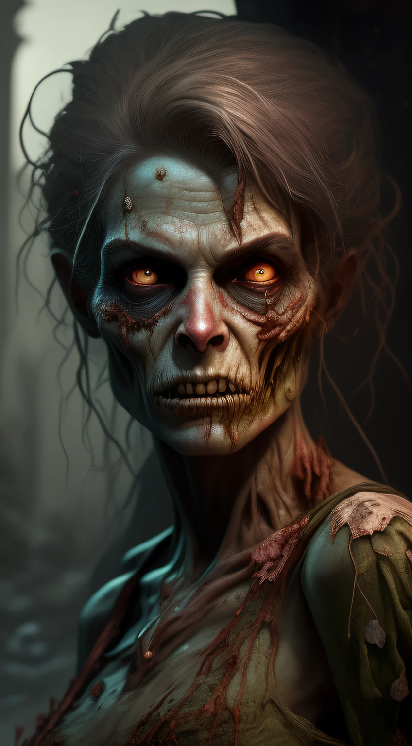 A woman with blood on her face and a creepy face - SeaArt AI