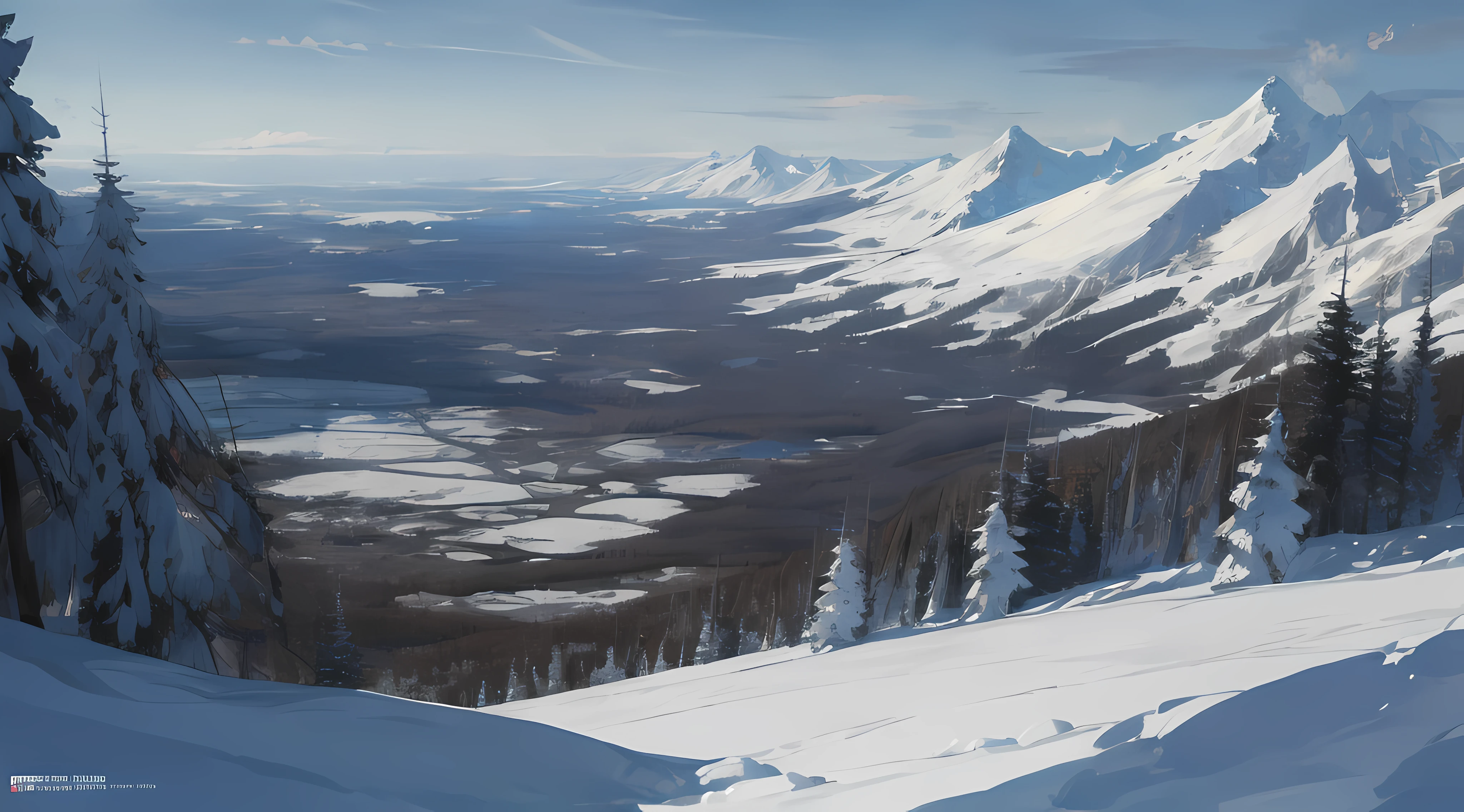 Skiers on a snowy mountain slope with a view of a valley - SeaArt AI