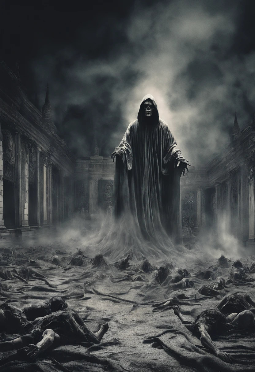 A black and white photo of a person standing in a dark room - SeaArt AI