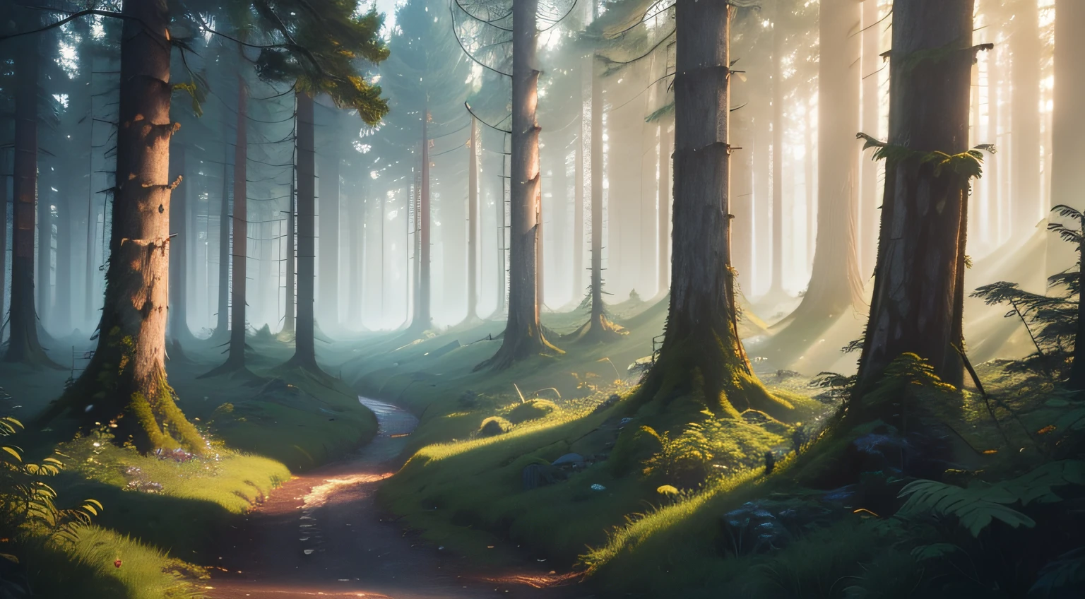 A close up of a path in a forest with trees - SeaArt AI