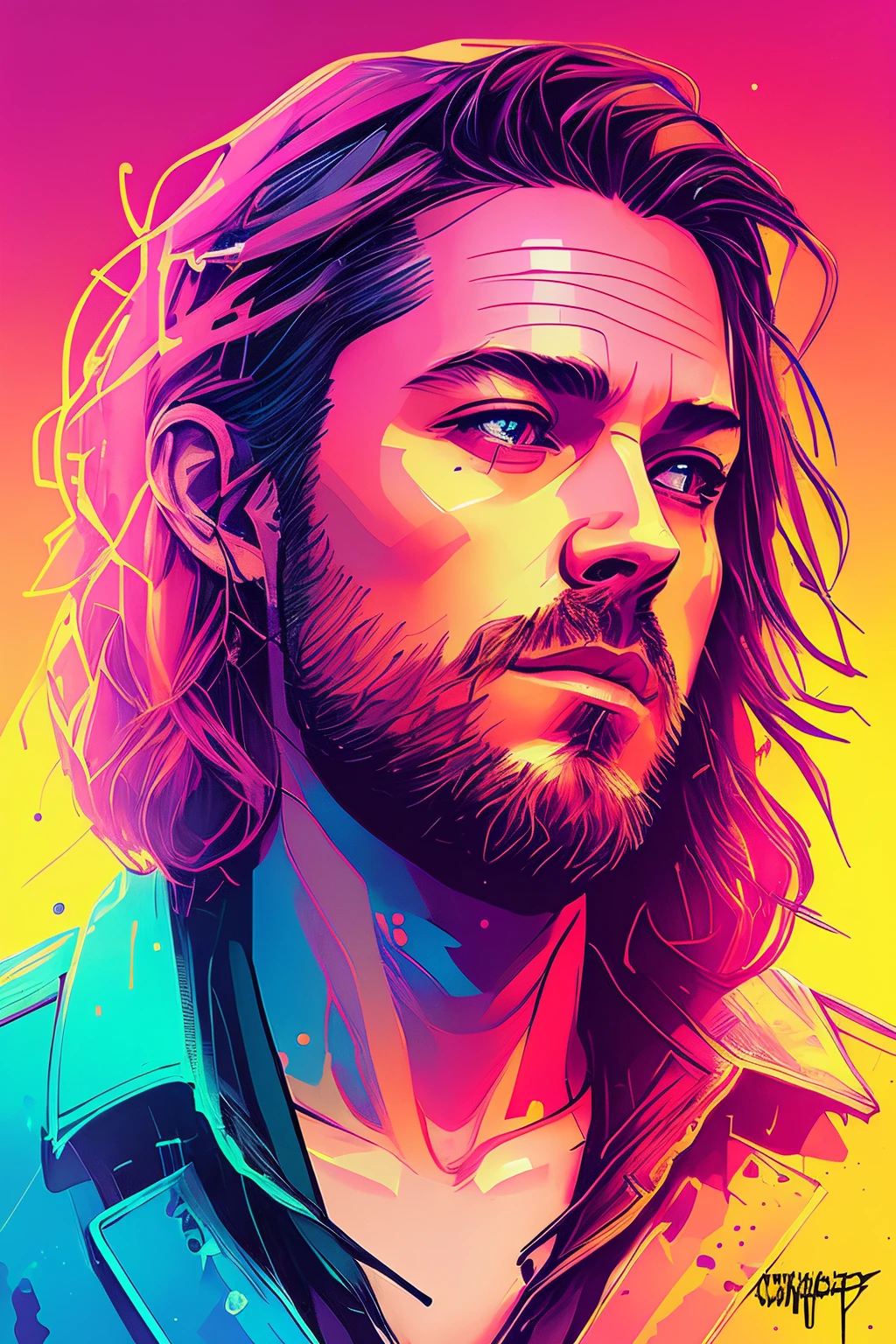 A digital painting of a man with long hair and beard - SeaArt AI